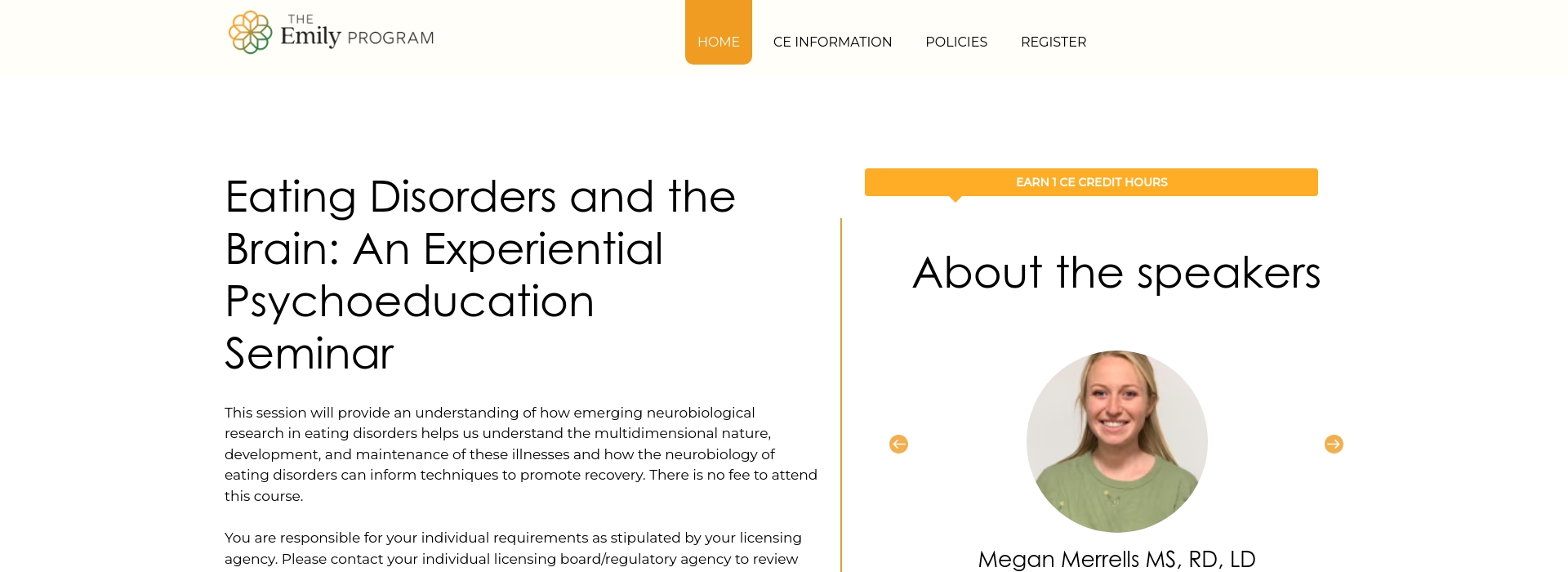 Eating Disorders and the Brain: An Experiential Psychoeducation Seminar